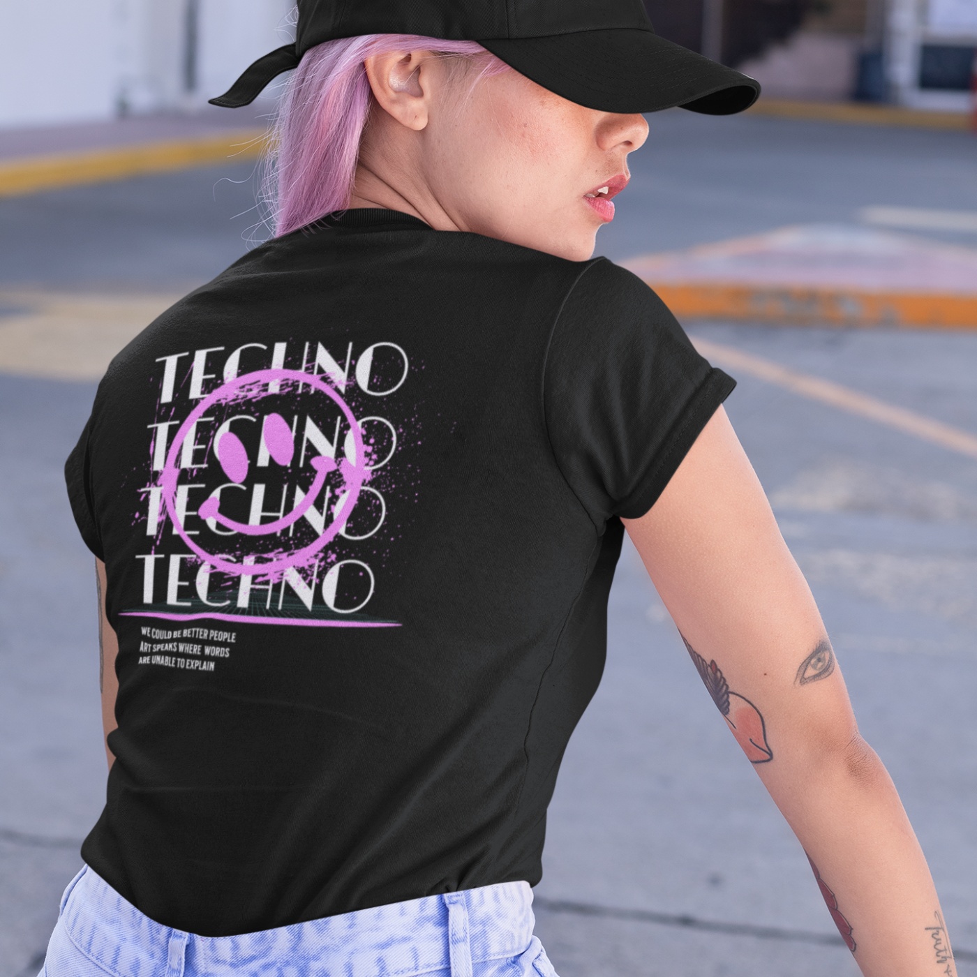 Techno T-shirt Purple Smiley - Snel in Huis | Voor Dames & Heren