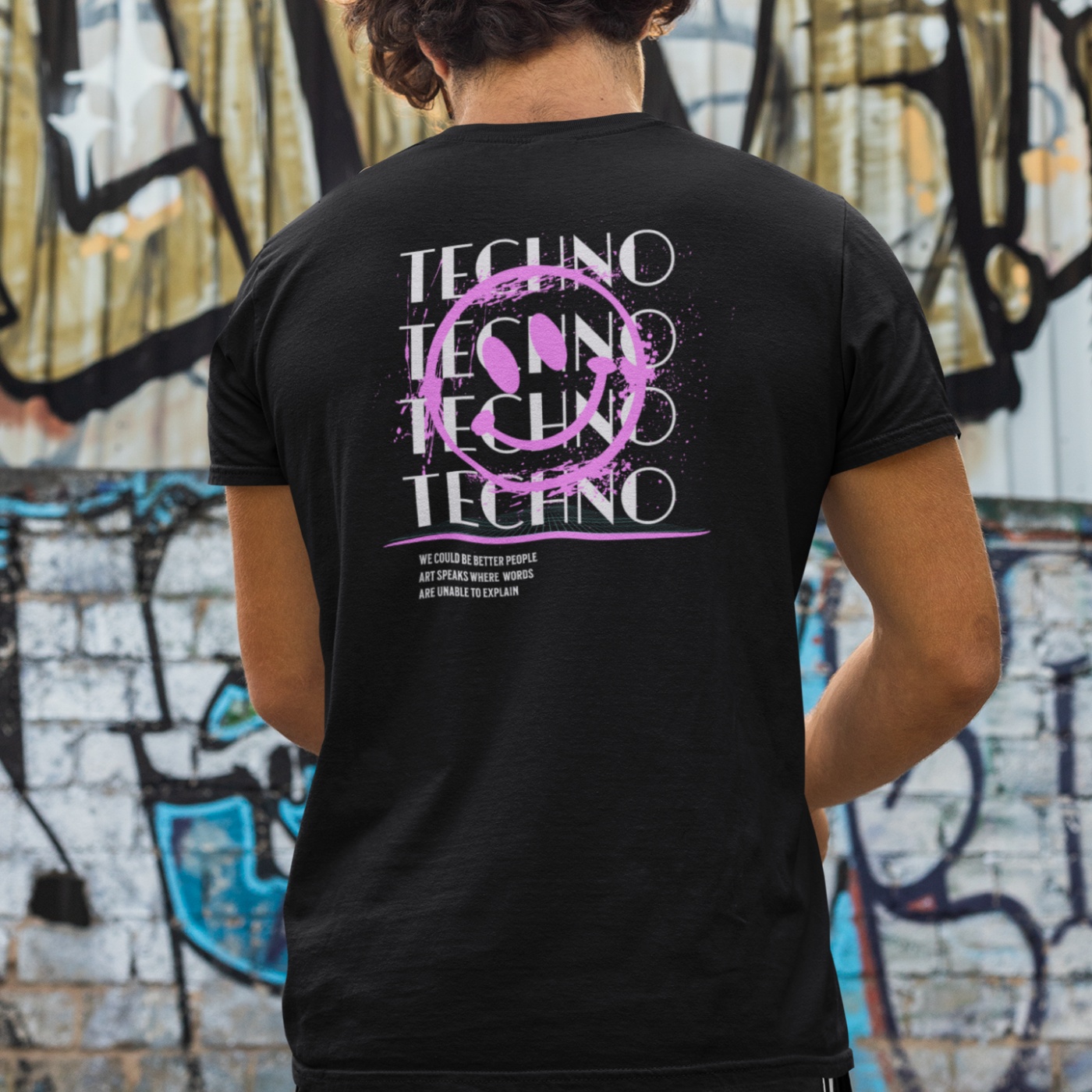 Techno T-shirt Purple Smiley - Snel in Huis | Voor Dames & Heren