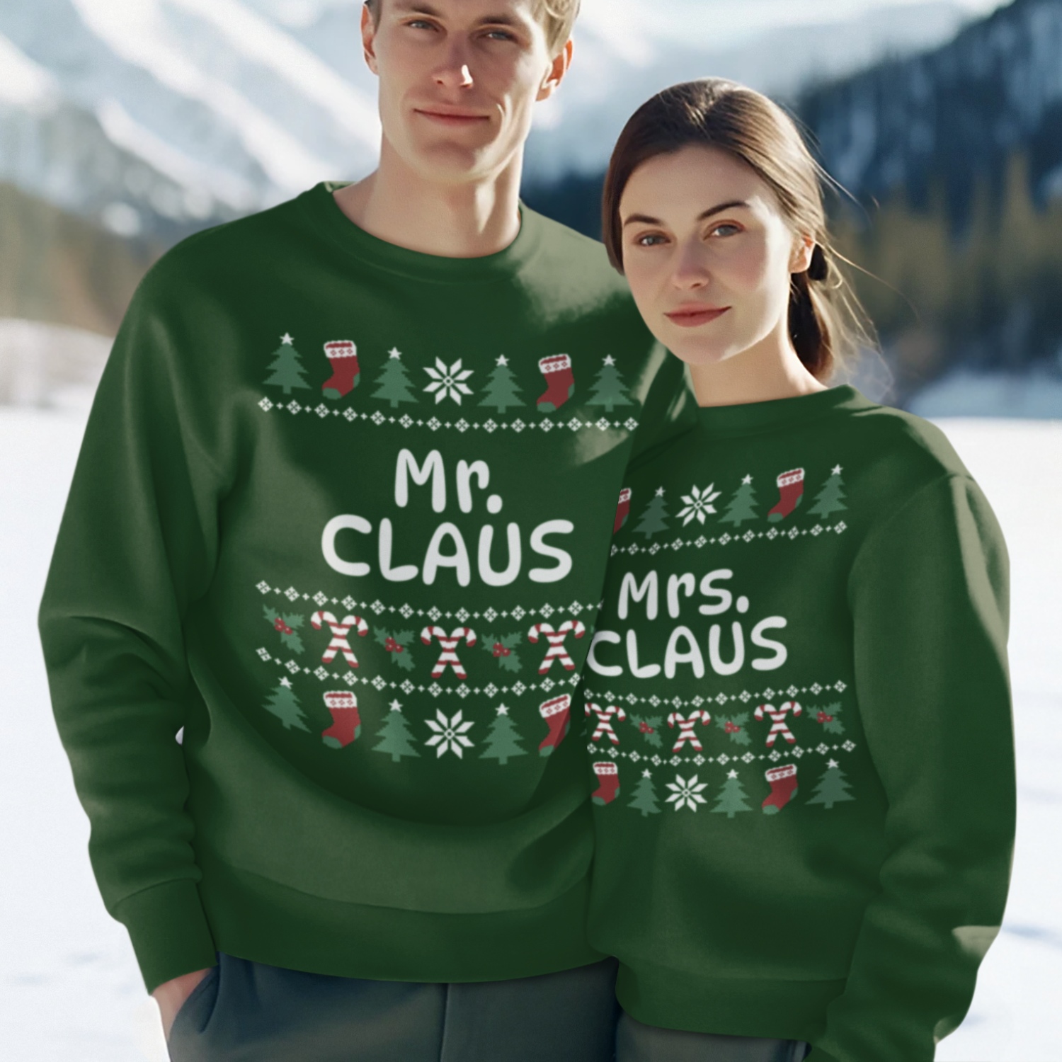 Mr Claus & Mrs Claus - Matching Kersttruien | Groene Kerstkleding